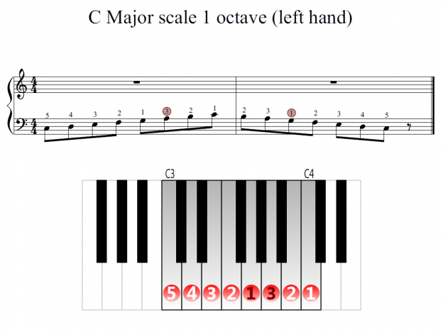 C Major scale 1 octave (left hand) | Piano Fingering Figures